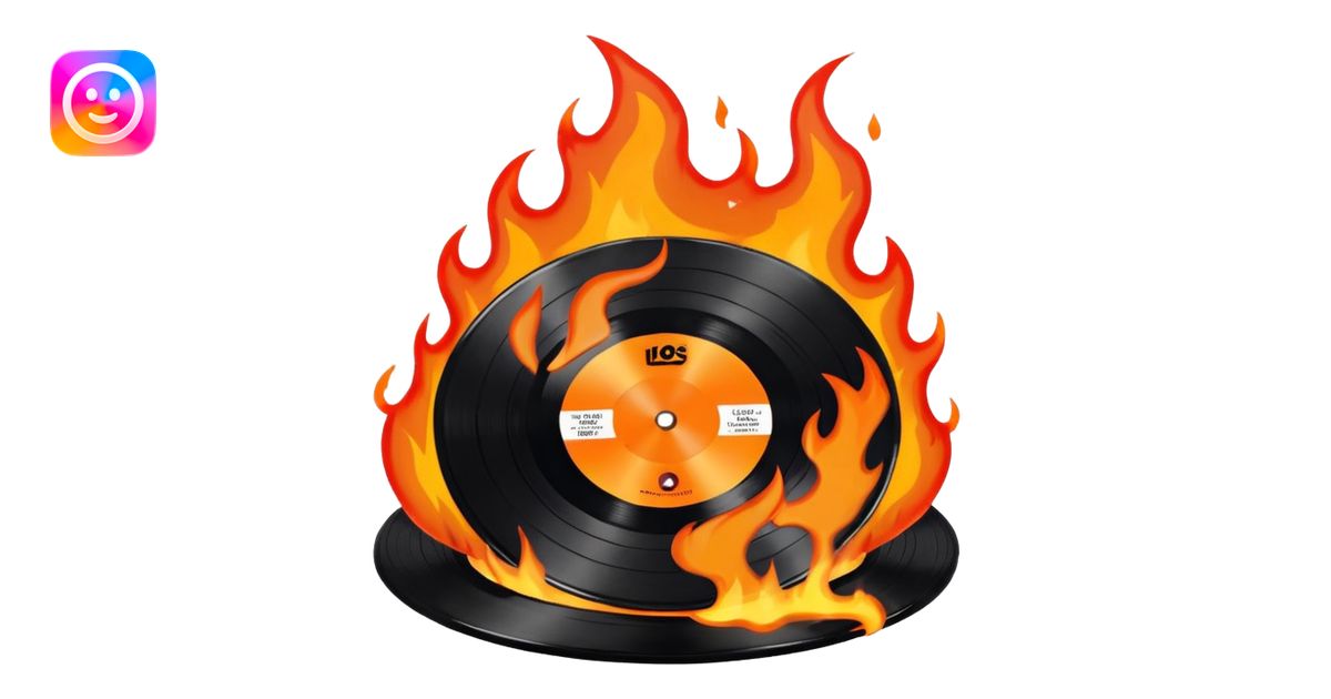 a black vinyl record on fire with a white center sticker emoji | AI ...
