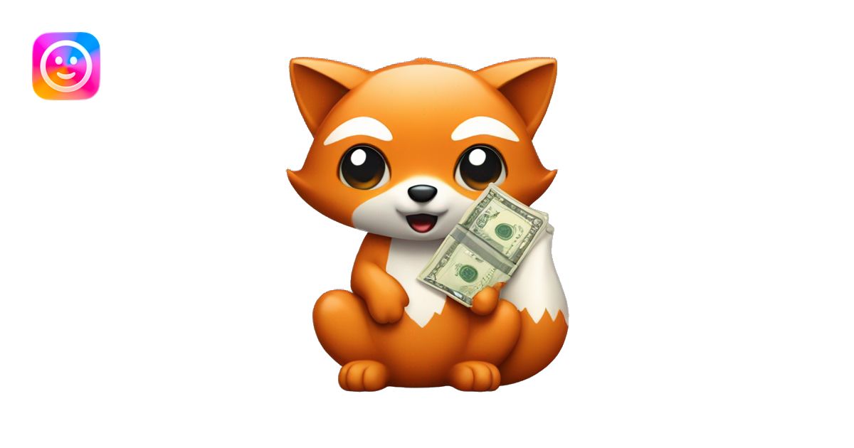 Cute-Fox-with-Money-sack-and-phone-in-left-hand emoji | AI Emoji Generator