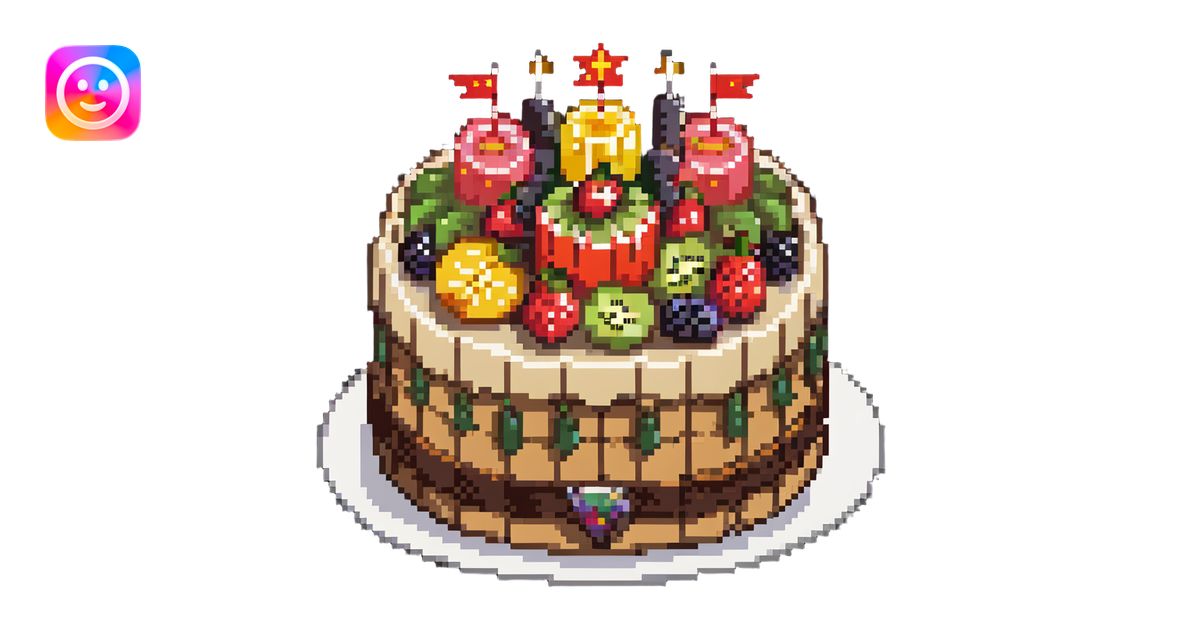 dangao Chinese birthday cake with fruit toppings illustration | AI ...