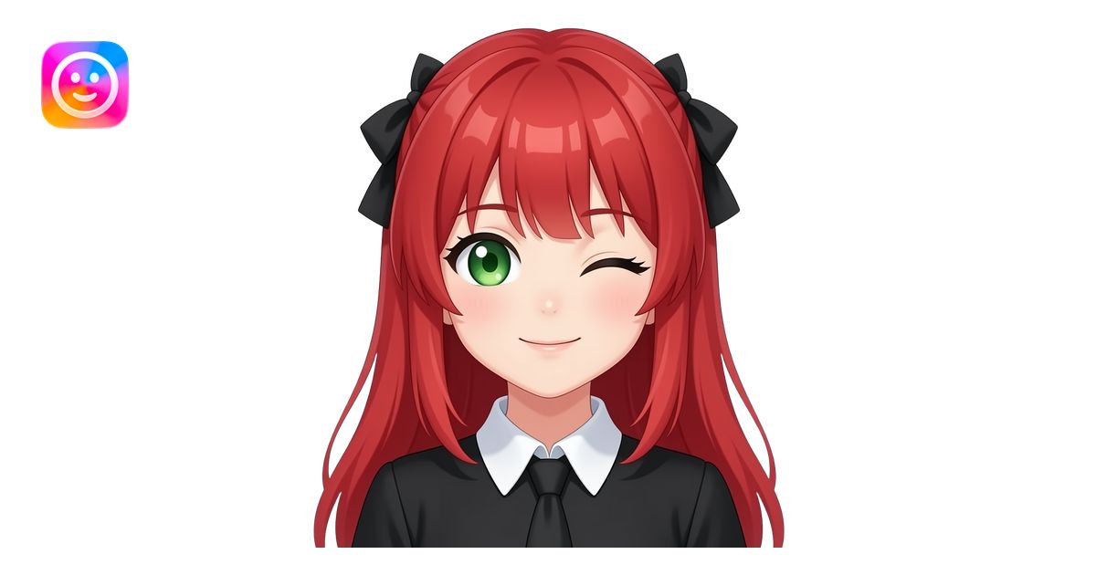 anime girl wink red hair green eyes black blouse with white collar ...