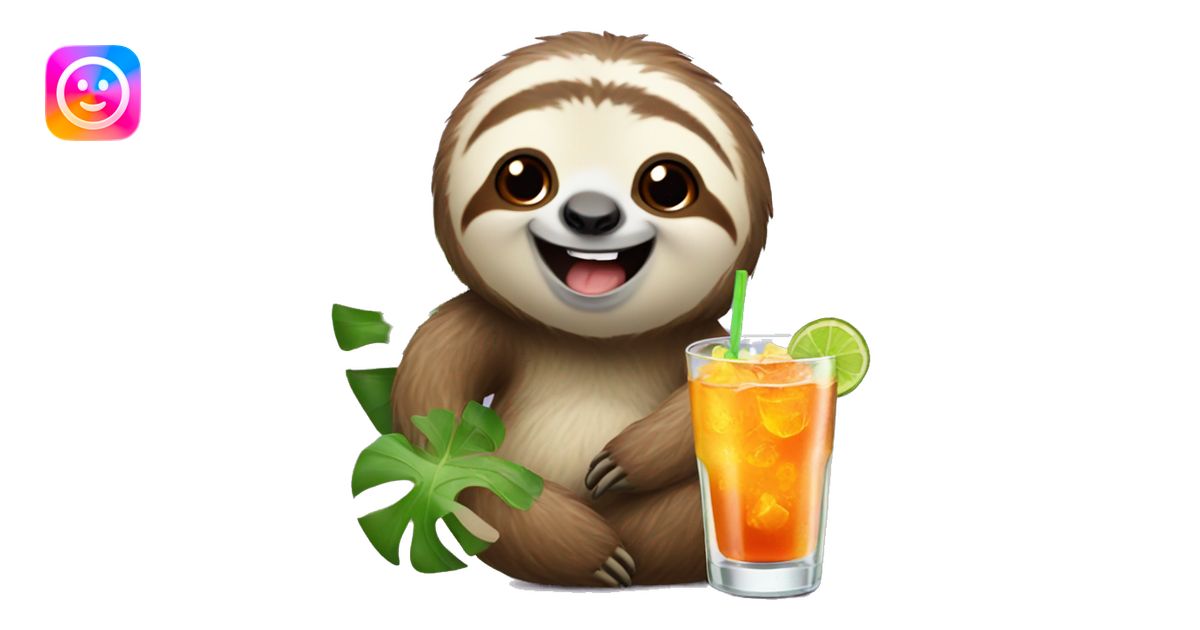 happy sloth with spritz emoji | AI Emoji Generator