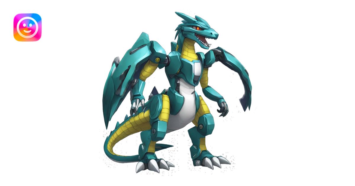 Edgy Shiny Futuristic Digimon-Fakemon-Reptile-Dragon-Sergal-Mecha full ...