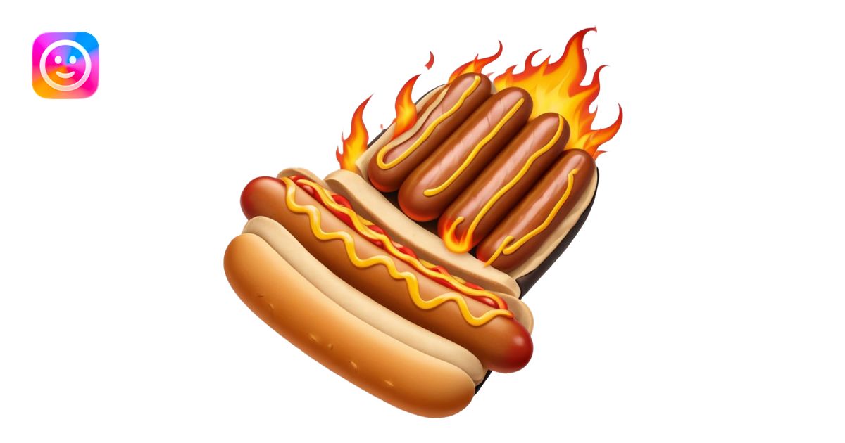Gauntlet'd Fist Gripping a Flaming Hotdog emoji | AI Emoji Generator
