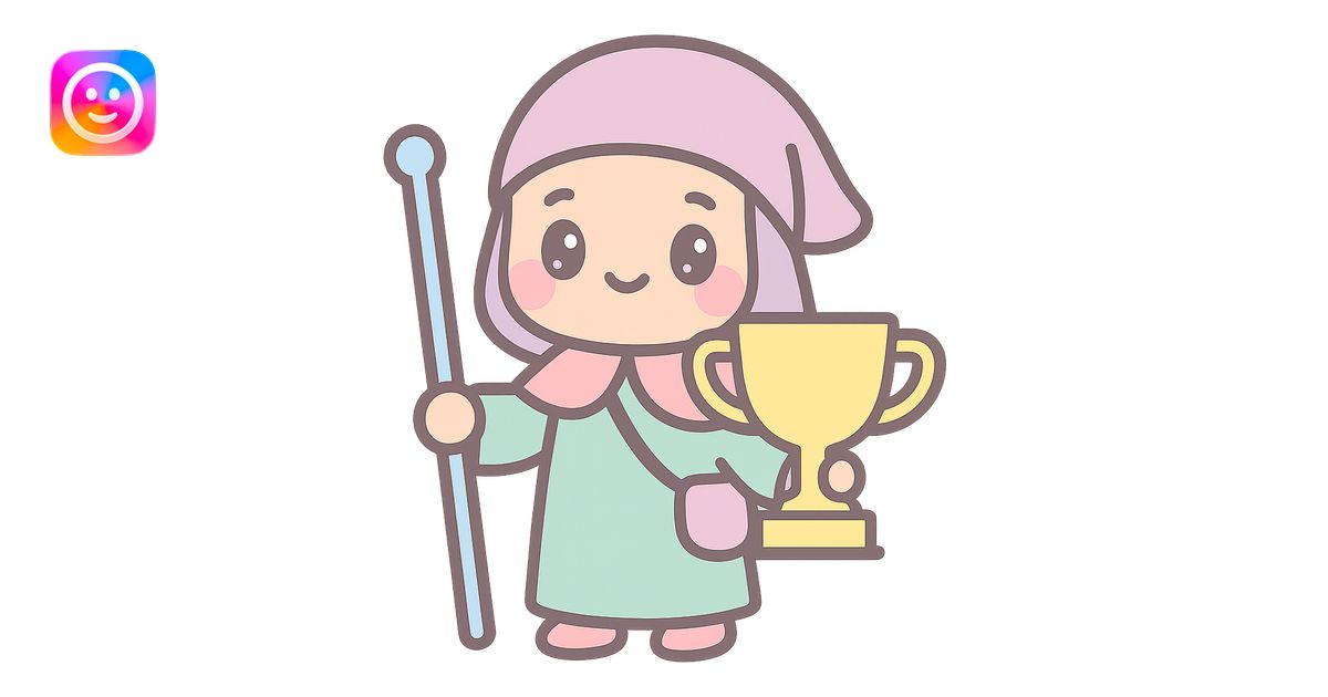 kawaii medieval pilgrim with a trophy, smiling, blushing cheeks ...