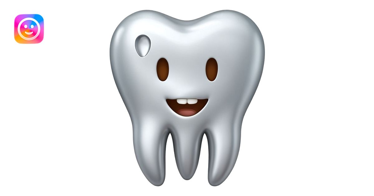 human tooth emoji, smooth chrome ceramic-metal texture, clean medical ...