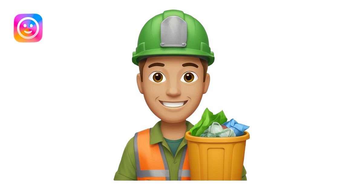 garbage man with green helmet holding garbage emoji | AI Emoji Generator