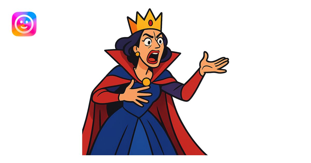 dramatic queen character, expressive face, elegant crown, theatrical ...
