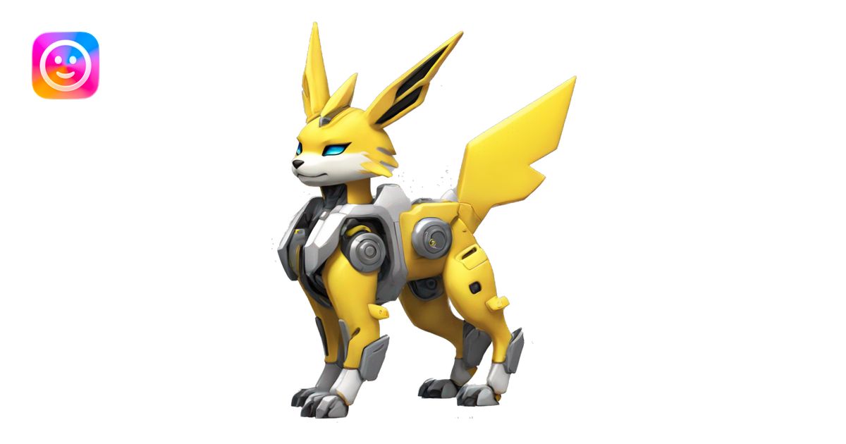 Futuristic mechanical Renamon-Jolteon-Eevee-mecha full body emoji | AI ...