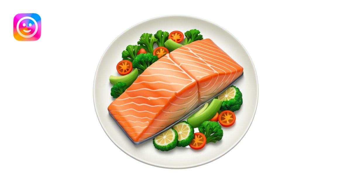 Steamed salmon with vegetable sauté emoji | AI Emoji Generator