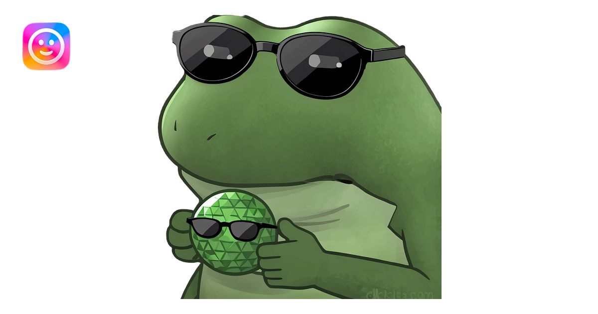 bufo with triangle shaped 8 bit sunglasses full black, confident smile ...