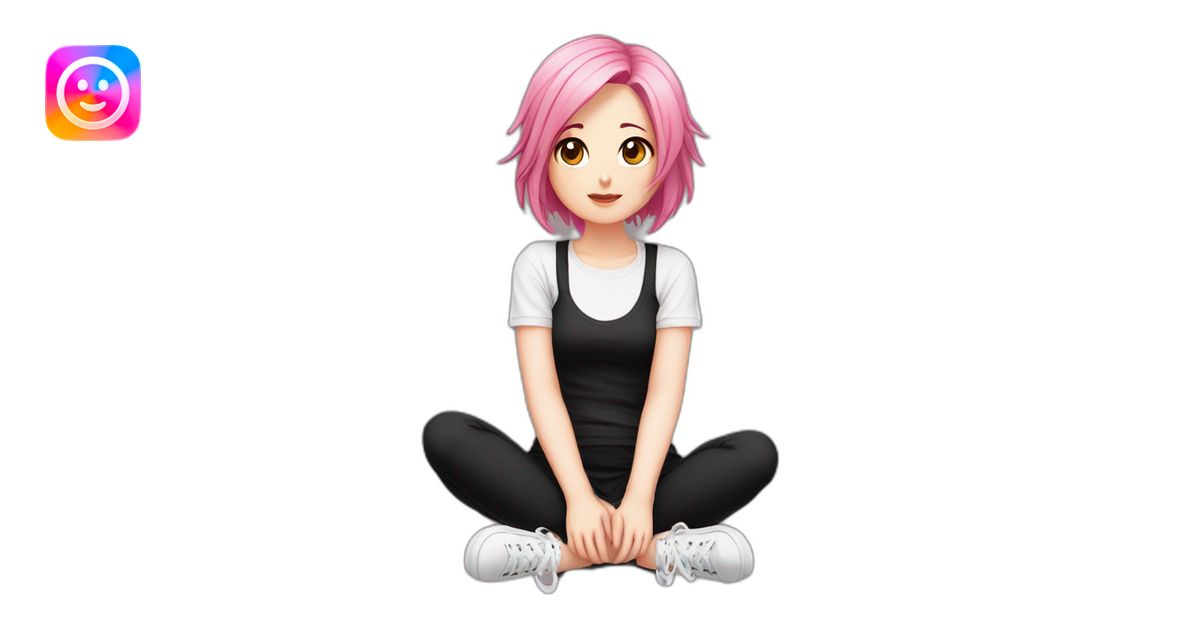 Full body Front view curvy emo girl pink hair sits on the floor ...
