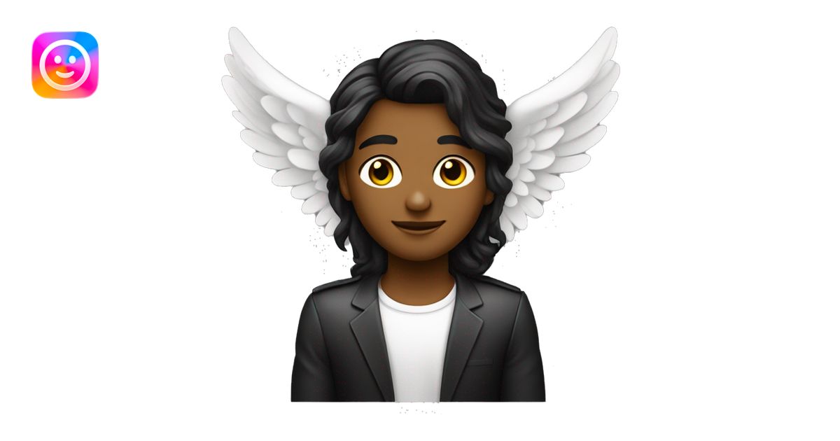 angel con alas de y aureola con cabello negro lacio largo emoji | AI ...