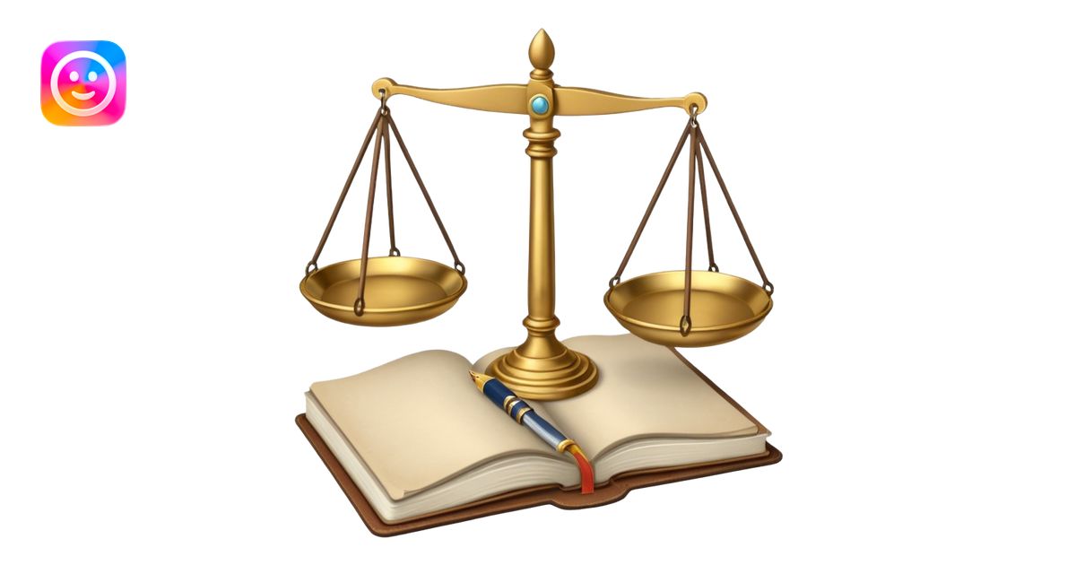 scales of justice with a notebook emoji | AI Emoji Generator