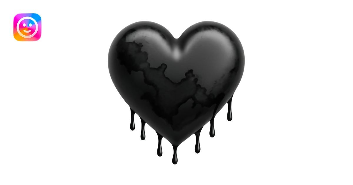 black ink blob heart emoji with ink streaks, isolated on white ...