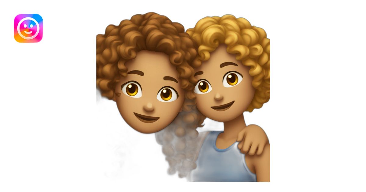 two friends girls with curly hair hugging emoji | AI Emoji Generator