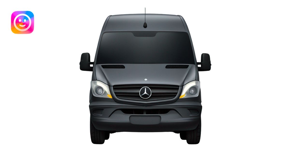 Dark grey Mercedes sprinter van with two yellow headlights in center ...