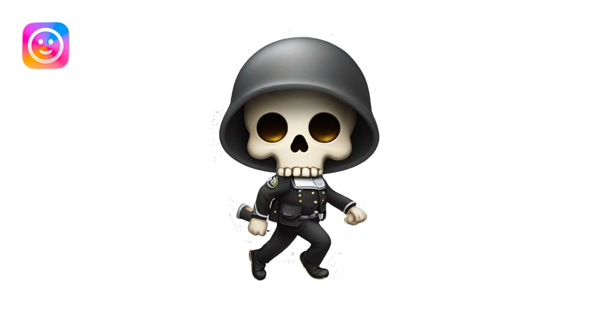skull cute head marching with "raid" sign emoji | AI Emoji Generator