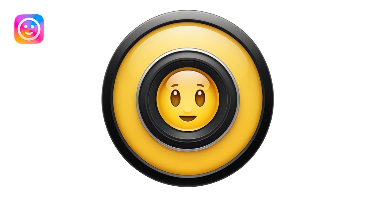 A round camera lens, apple emoji style, minimalist, with highlights ...