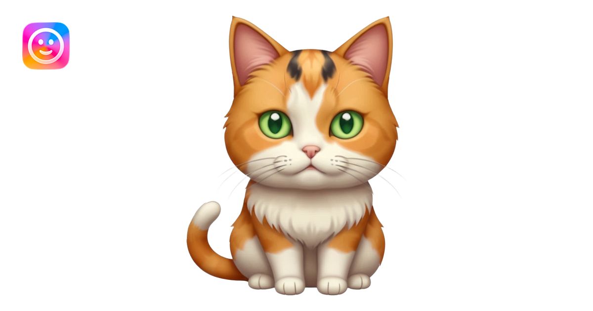 full body calico cat with skinny head and fat body with an anxious face ...