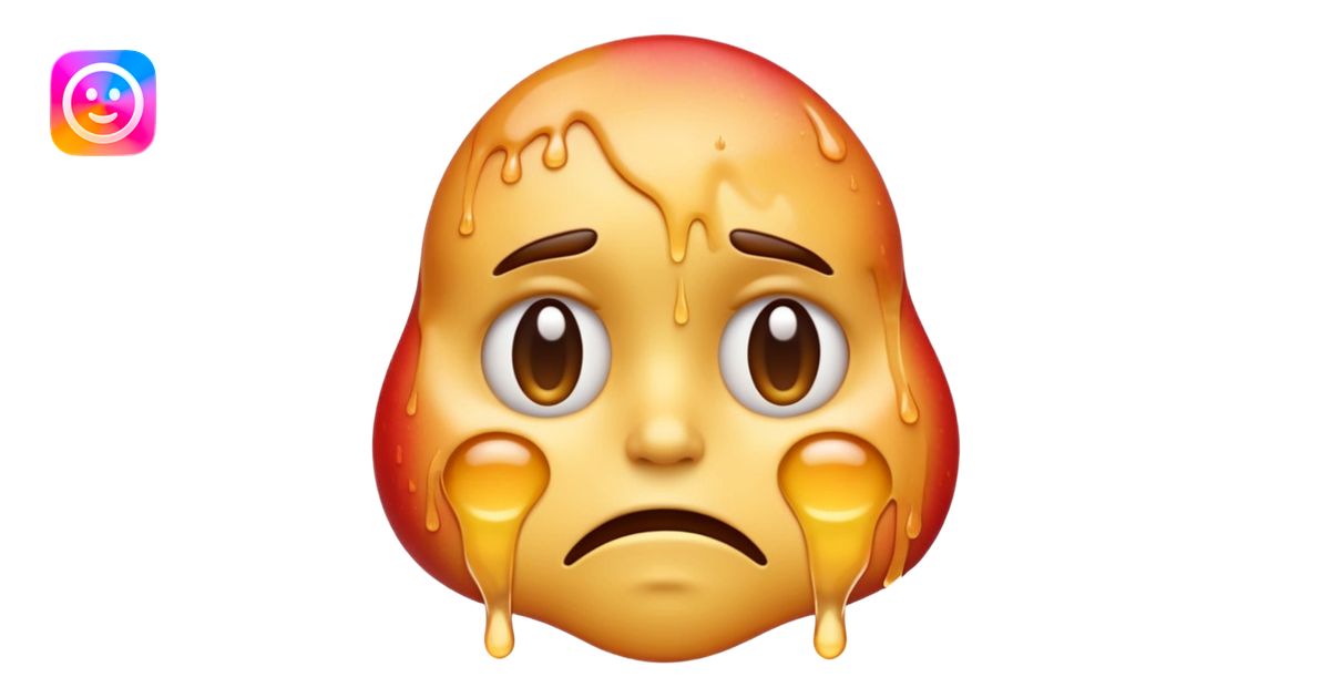 Apple-style emoji illustration of a melted, overheated face with sweat ...