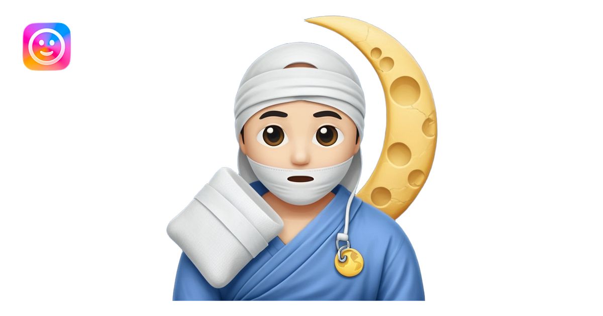 moon wrapped in bandage like “overworked” emoji | AI Emoji Generator