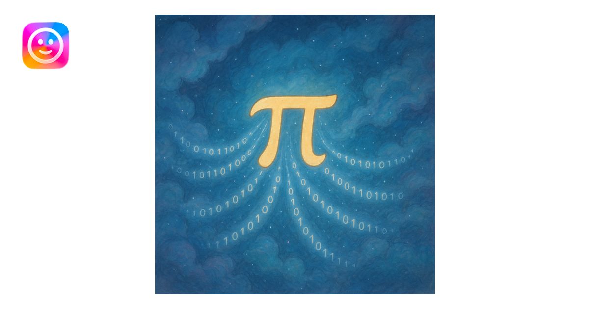combine the π (pi) math symbol, binary code, and digital mist emerging ...