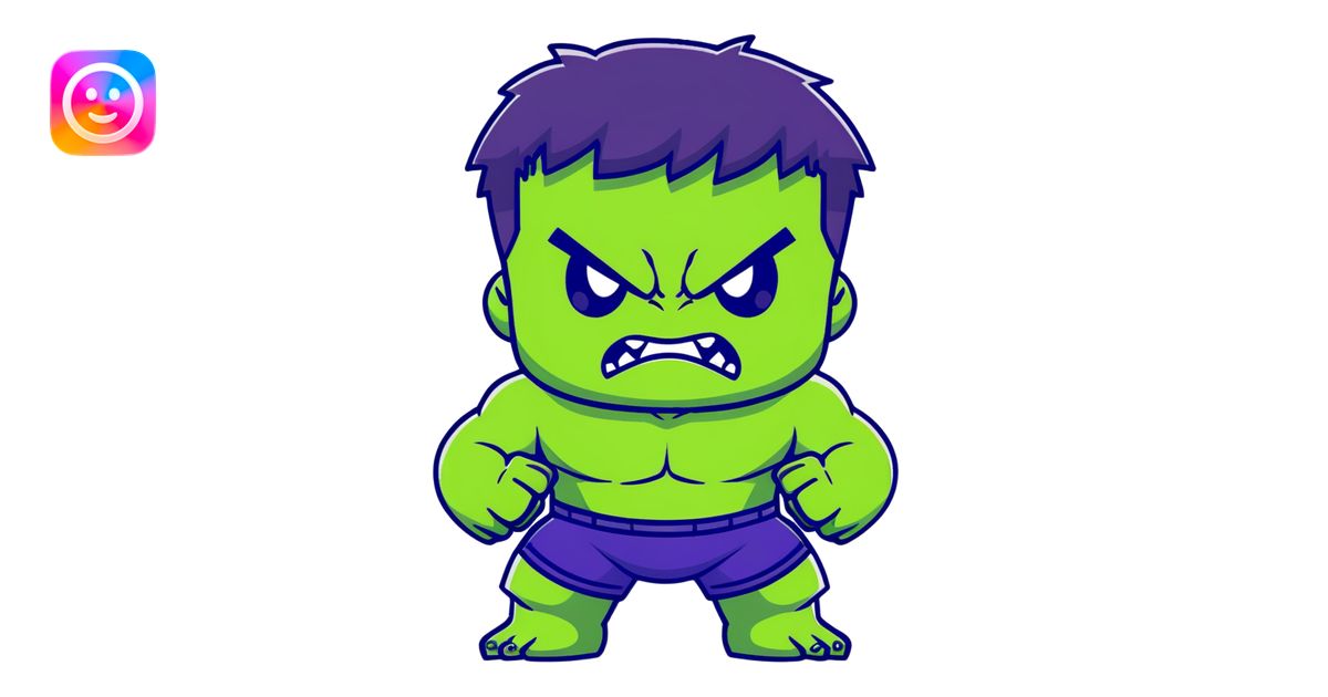 Chibi Hulk, cute small proportions, big head, tiny body, adorable angry ...