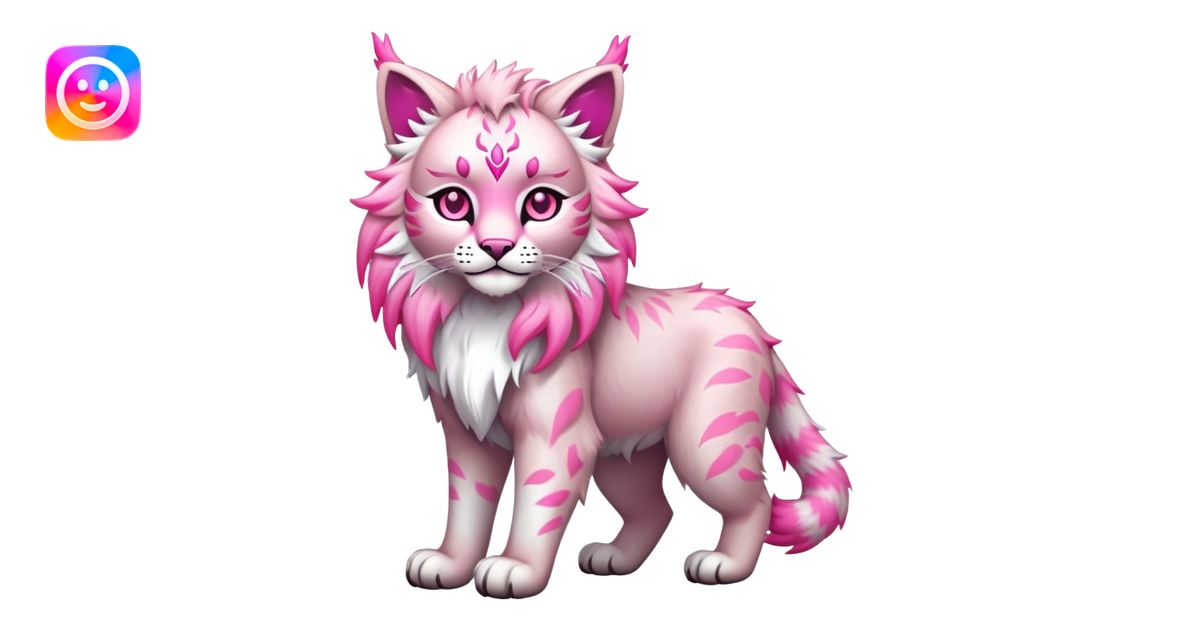 White and pink Fairy-type Bobcat-Lynx-Lion-Fakémon full body emoji | AI ...