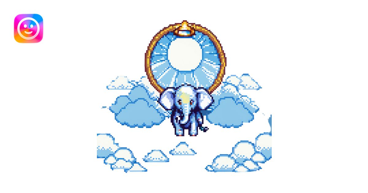 an elephant in heaven, pixel art style, with clouds and halo ...