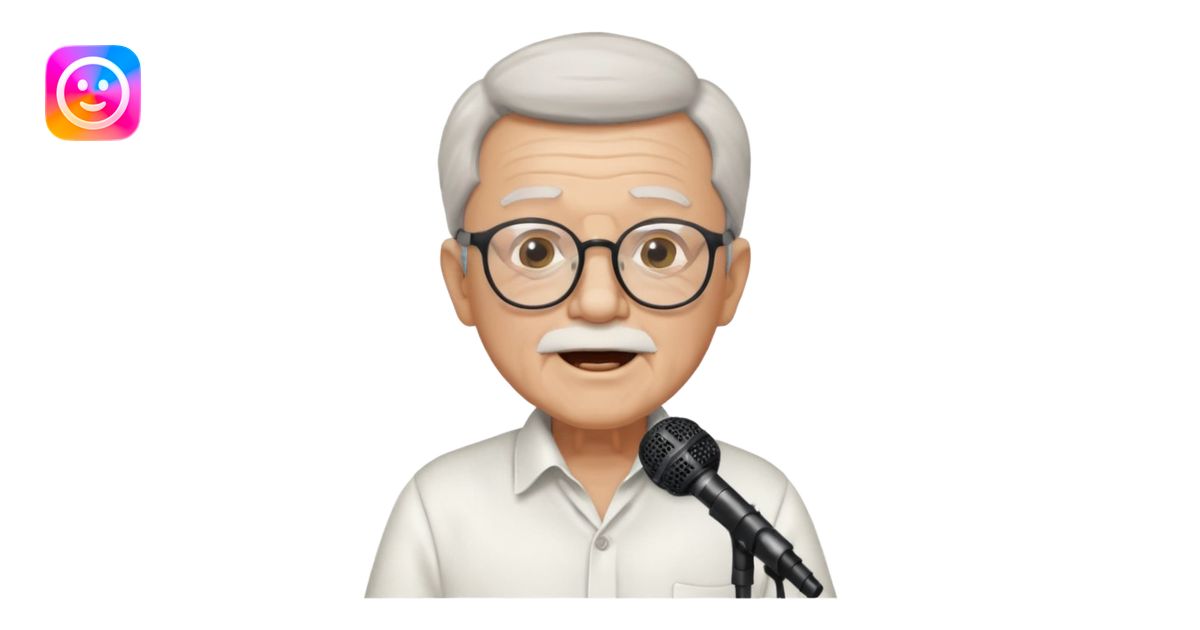 singer, Old man, singing to mic, white shirt glasses emoji | AI Emoji ...