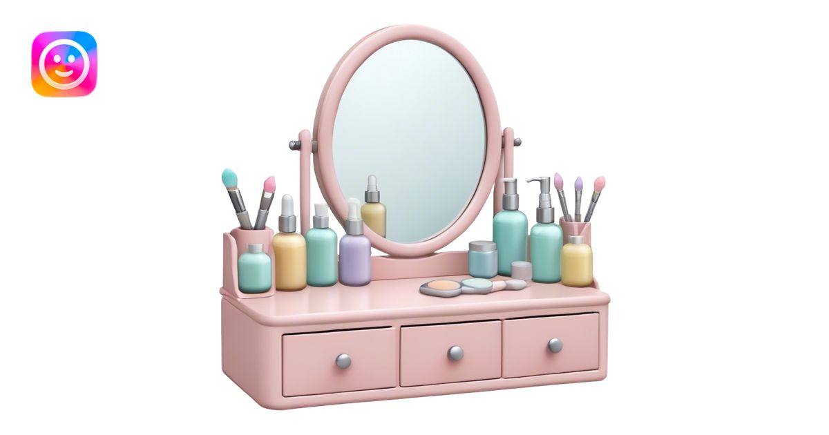 skincare routine on a white makeup vanity with mirror emoji | AI Emoji ...