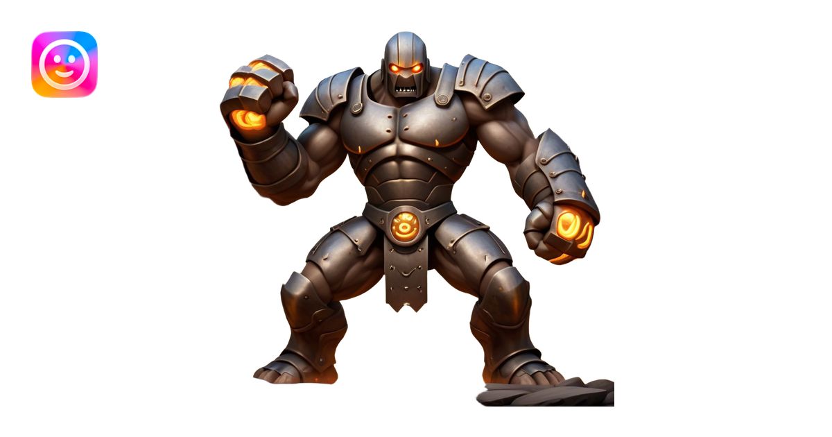 Cinematic Fierce Mighty Iron Golem Portrait Emoji Depicted mid-action ...