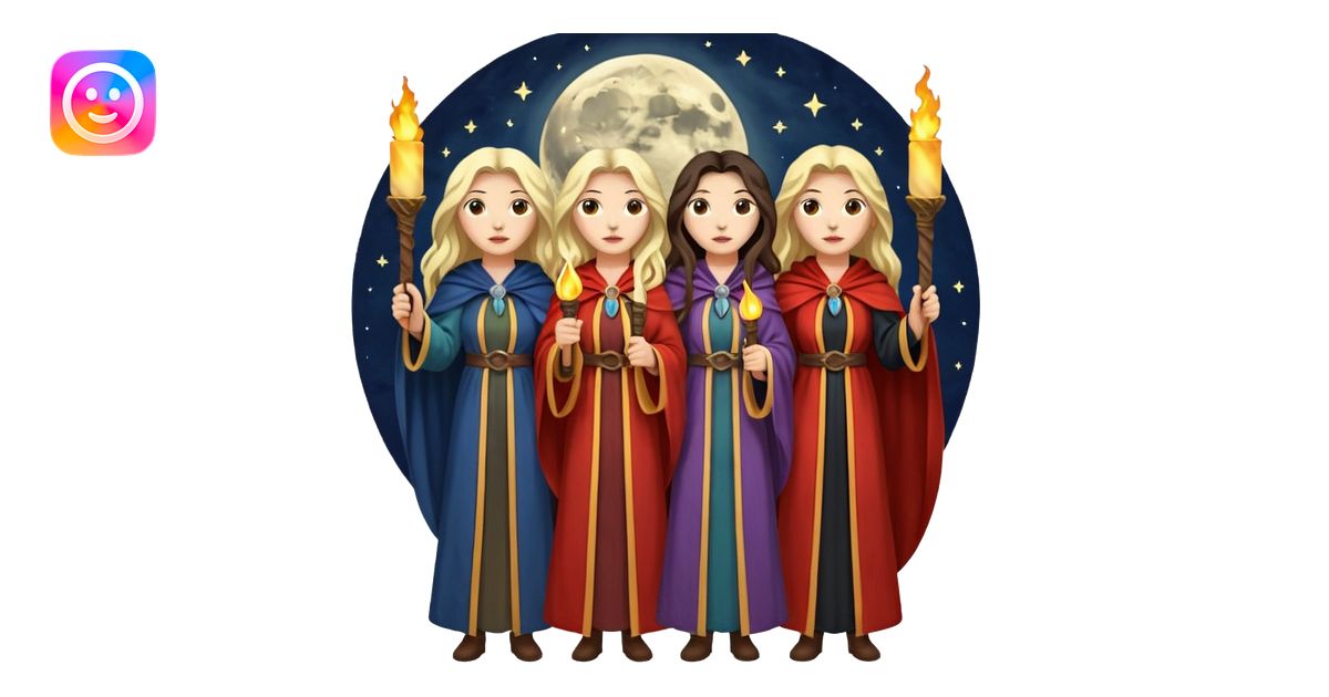 Three women with two torches and a moon emoji | AI Emoji Generator