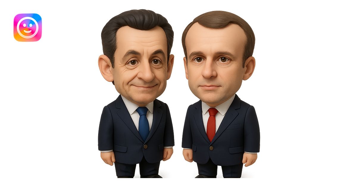 3D chibi caricature of Nicolas Sarkozy and Emmanuel Macron side by side ...