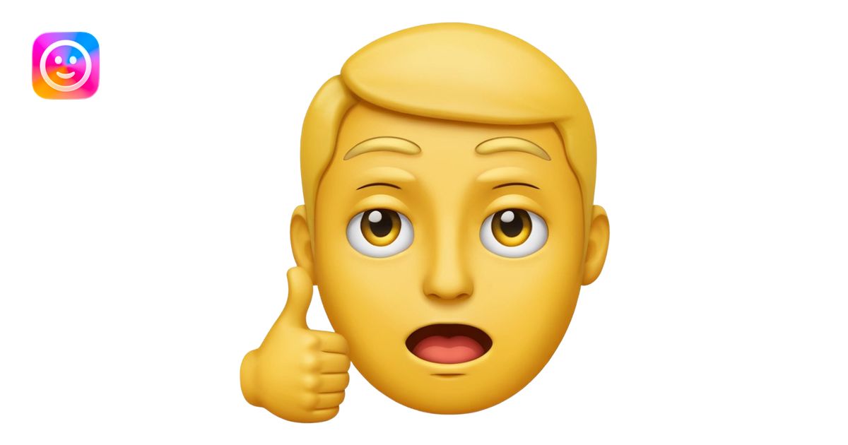 Emoji face stressed out with one eye quivering and a thumbs up sticking ...