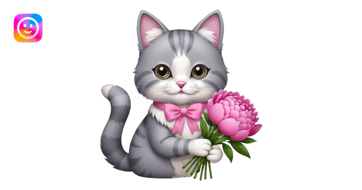 Cute cat Handing pink peonies like reaching a hand and handing them out ...