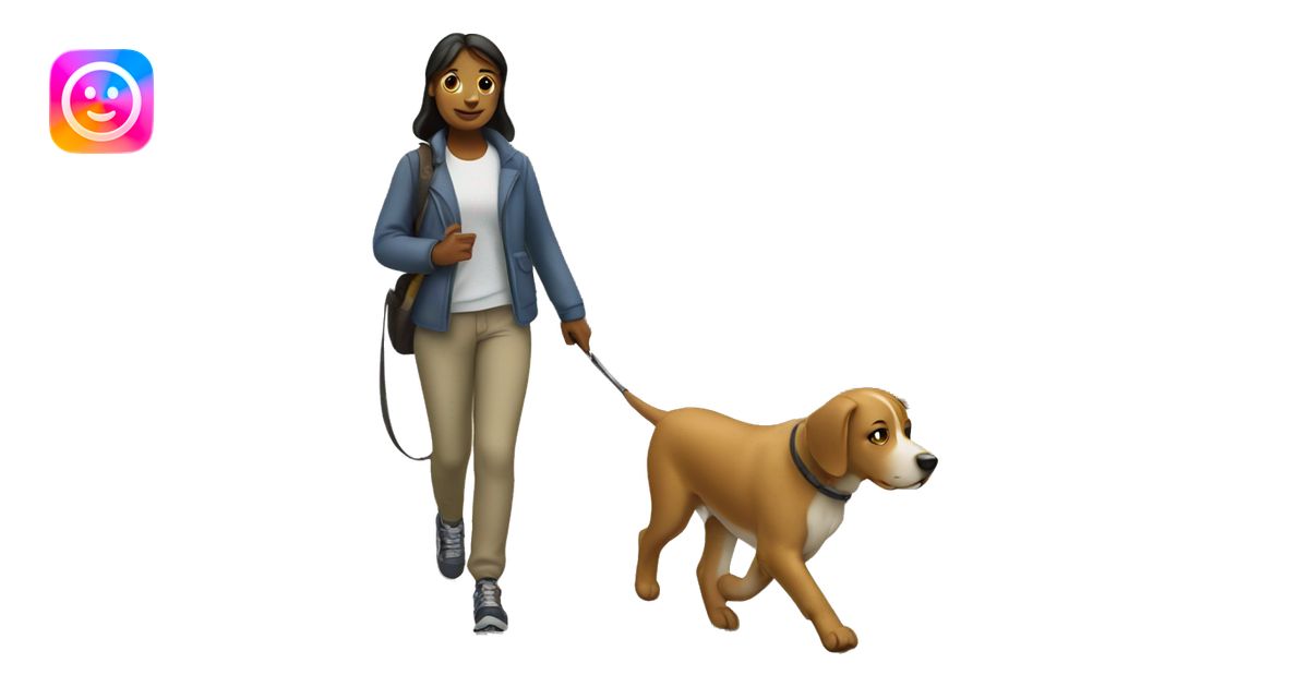 Dog walking with girl emoji | AI Emoji Generator