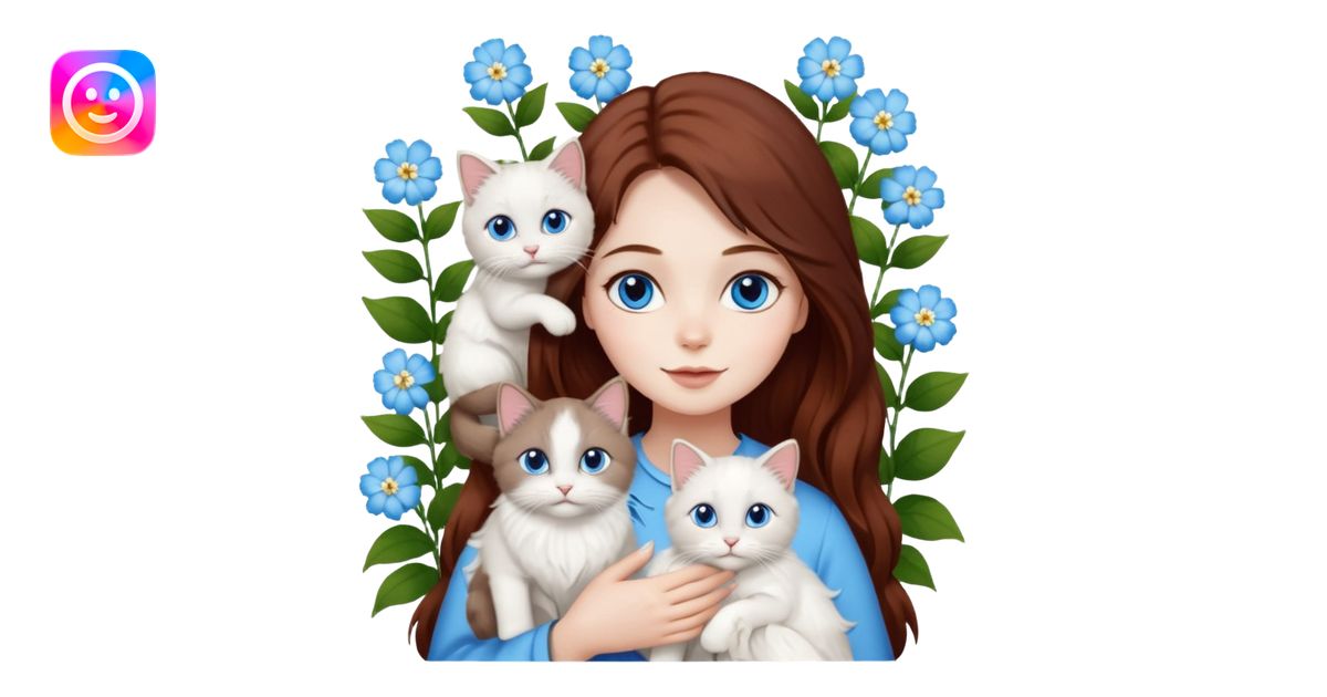 A woman with long dark auburn hair holding three white ragdoll cats in ...