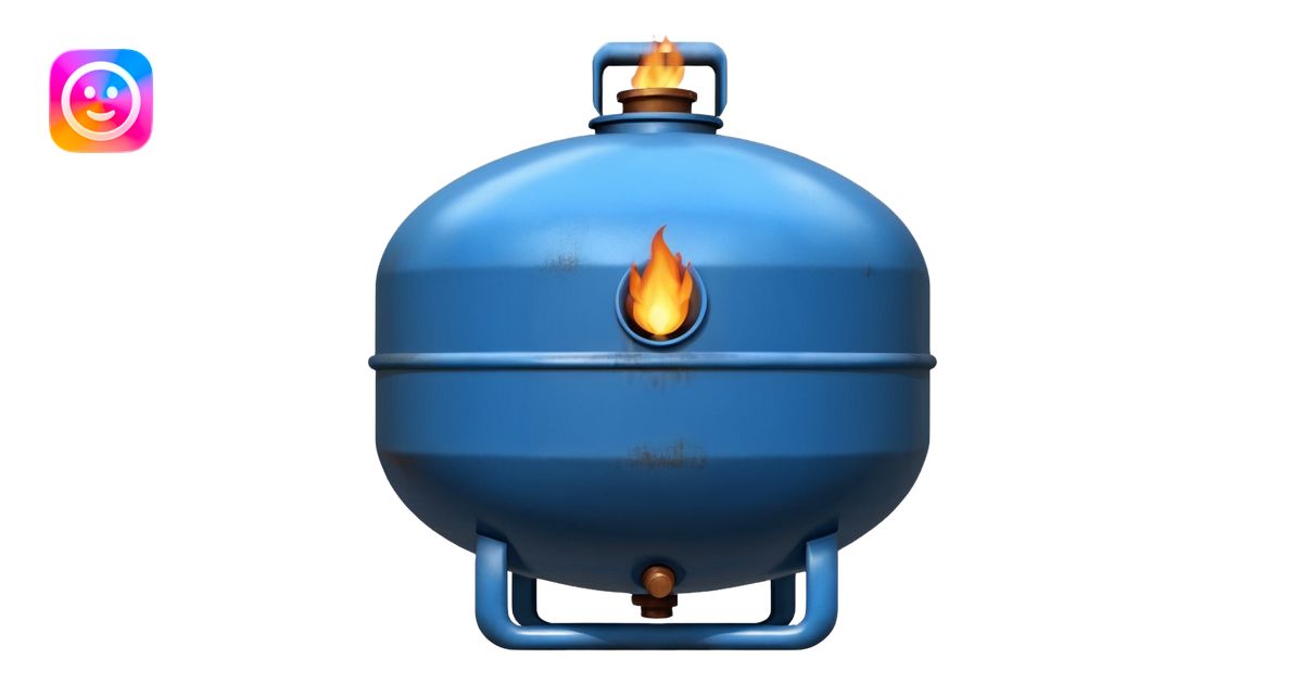 generate a realistic rust-free metal natural gas tank with blue fire on ...