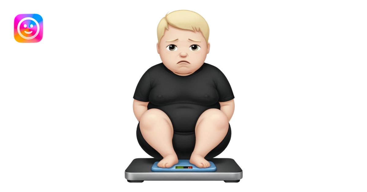 sad fat young boy in black t shirt crying on weight scale emoji | AI ...