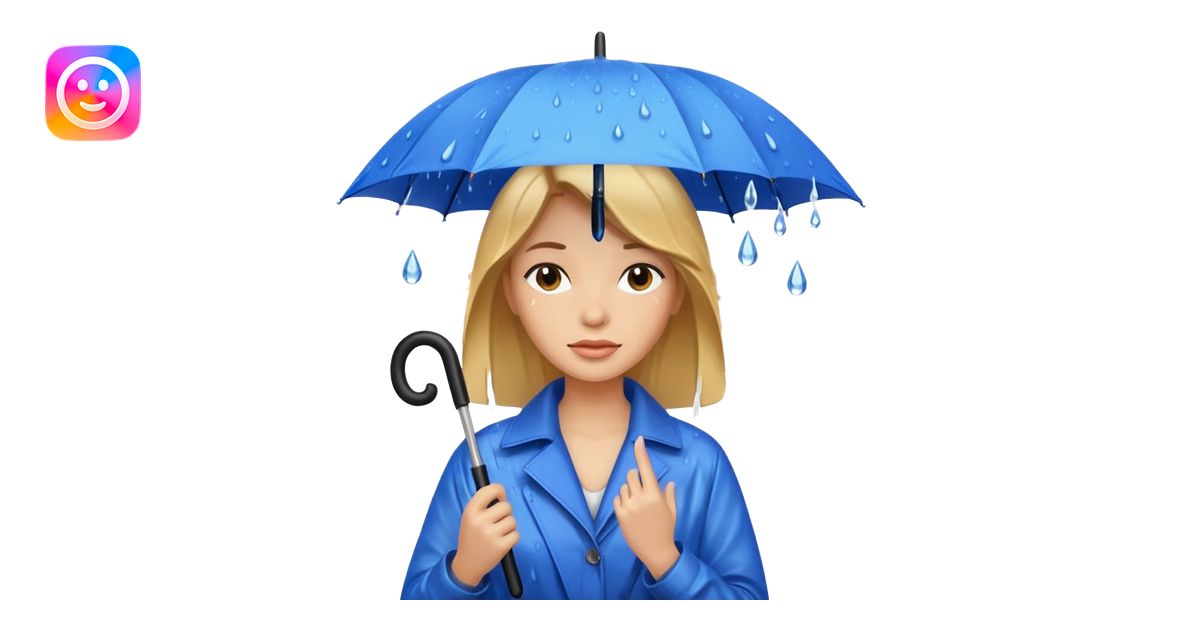 she getting wet (umbrella, dripping hair) emoji | AI Emoji Generator