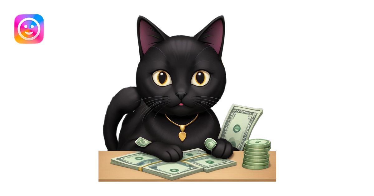 stock investing black and smart cat, with stock charts and money emoji ...