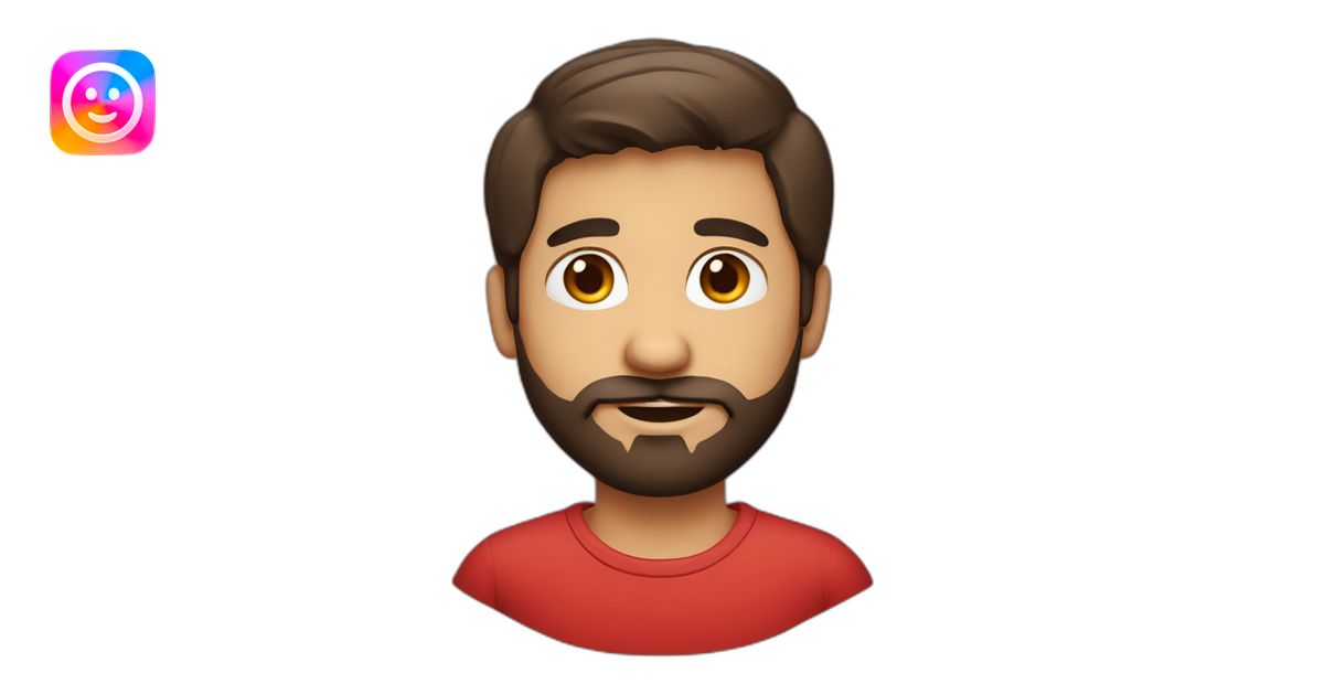 italian boy with red shirt, defined beard and dark brown short straight ...