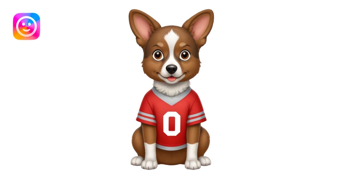 Brown Aussie dog wearing Ohio state jersey emoji | AI Emoji Generator