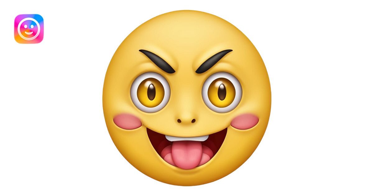 A yellow round face emoji smirking with its tounge out but the eyes are ...