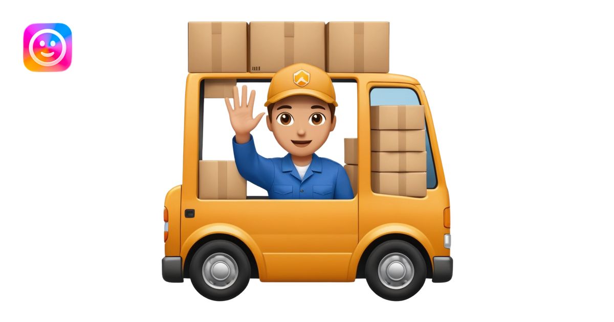 truck with a supplier in work uniform sitting inside, waving hi, lots ...