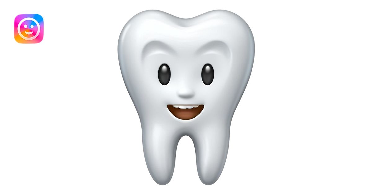 human tooth emoji, smooth chrome ceramic-metal texture, clean medical ...