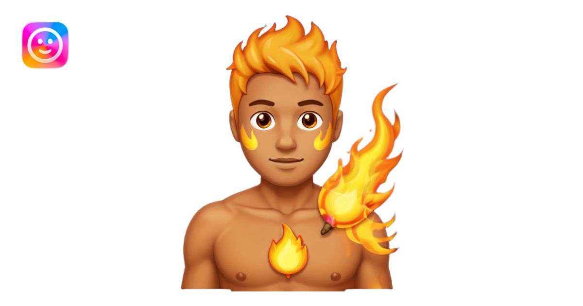 Upper body of a man with left nipple on fire emoji | AI Emoji Generator