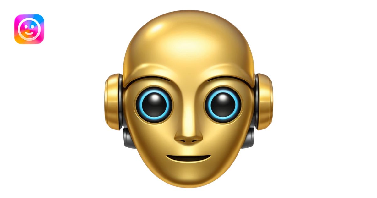 A robot head in emoji style, gold color emoji | AI Emoji Generator