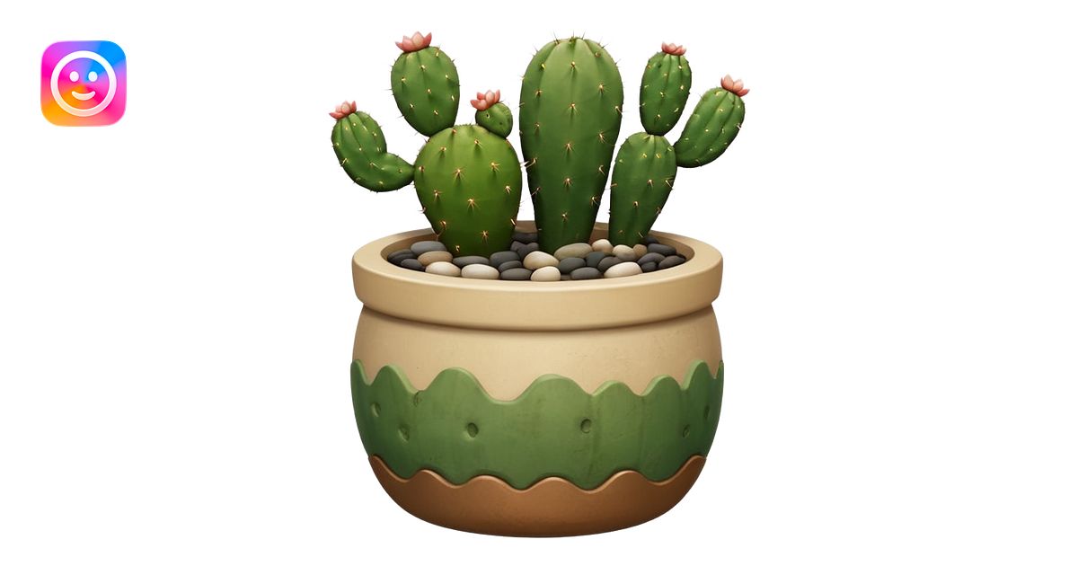 Ceramic pot with cactus and pebble base emoji | AI Emoji Generator